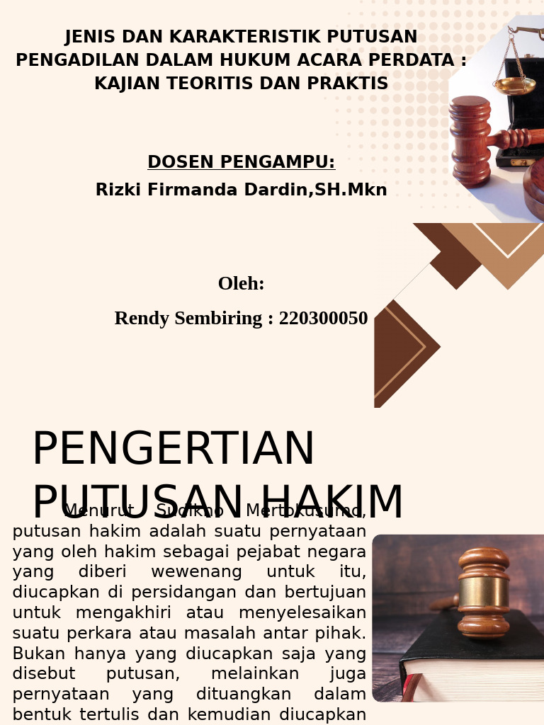 JENIS DAN KARAKTERISTIK PUTUSAN PENGADILAN DALAM HUKUM ACARA PERDATA | PDF