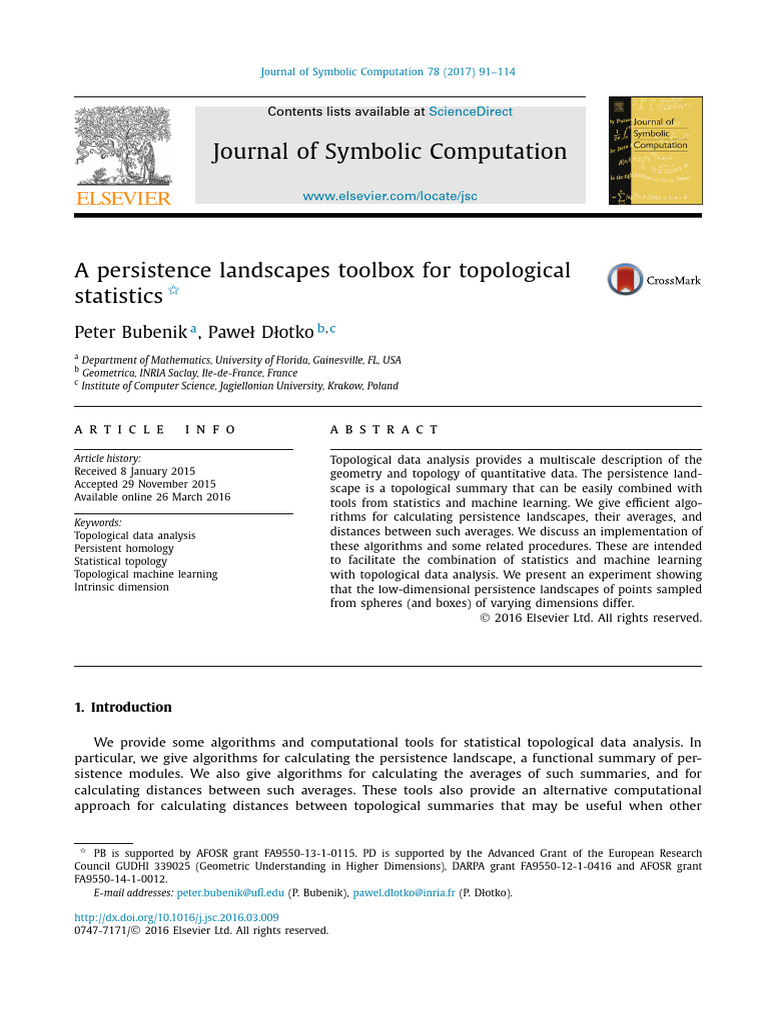 Bubenik, Dłotko - 2017 - A persistence landscapes toolbox for ...