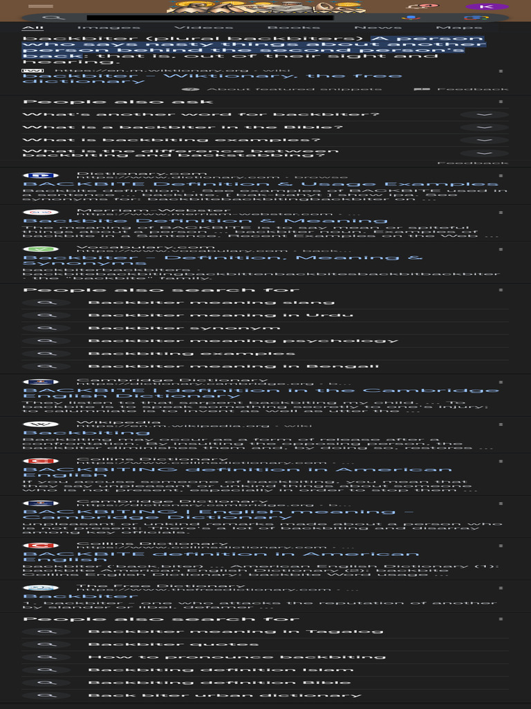 Backbiter Meaning - Google Search | PDF | English Language | Dictionary