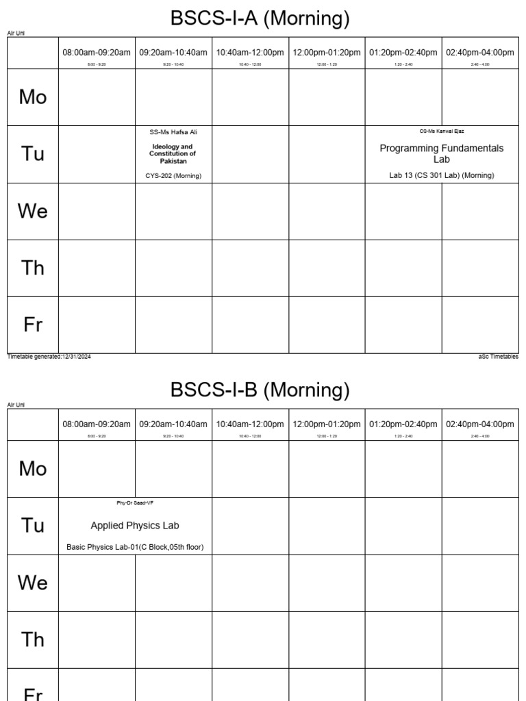BSCS-BSIT Timetable for 6th and 7th January 2025 | PDF | Computing