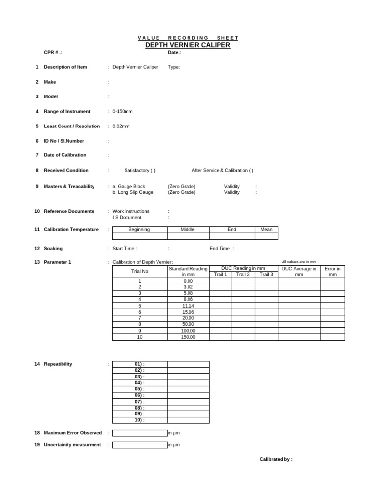 1 V R S Formates of Depth Vernier Caliper | PDF | Calibration