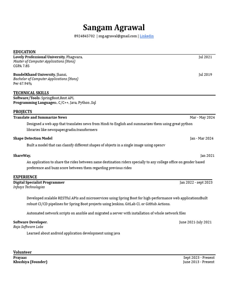 Sangam Agrawal: Software Developer Profile | PDF