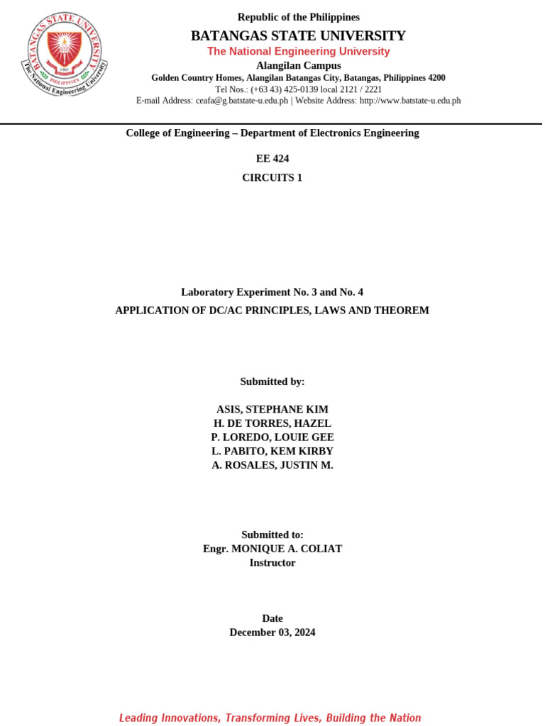 Laboratory 3 4 UPDATED EE 424 | PDF | Electrical Impedance | Series And Parallel Circuits