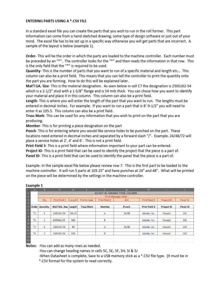 Roll Form Parts Entered using Excel | PDF | Comma Separated Values ...