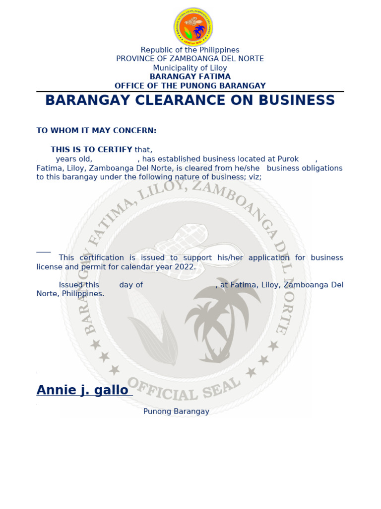 Brgy. Clearance For Business | PDF | Philippines