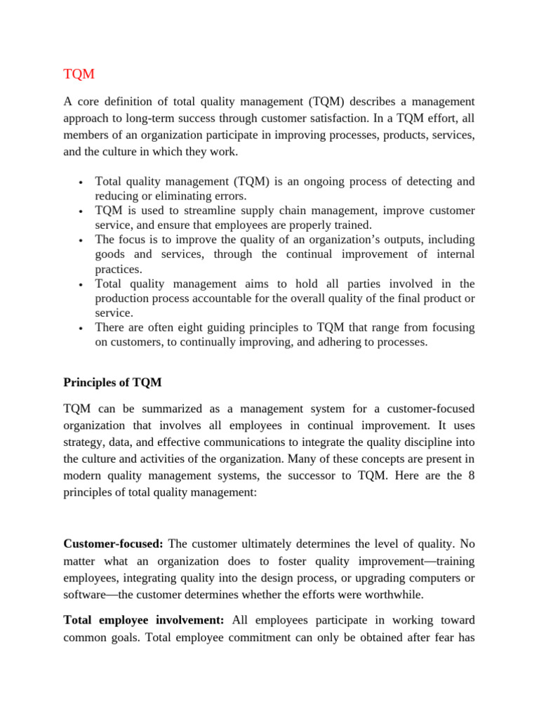 TQM: Integrating Systems and Strategies | PDF | System | Strategic Planning