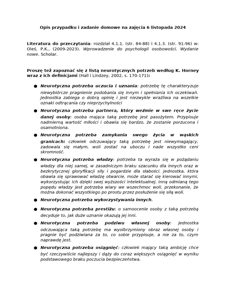 Opis Przypadku I Zadanie Domowe Na Zajęcia 6 Listopada 2024 | PDF