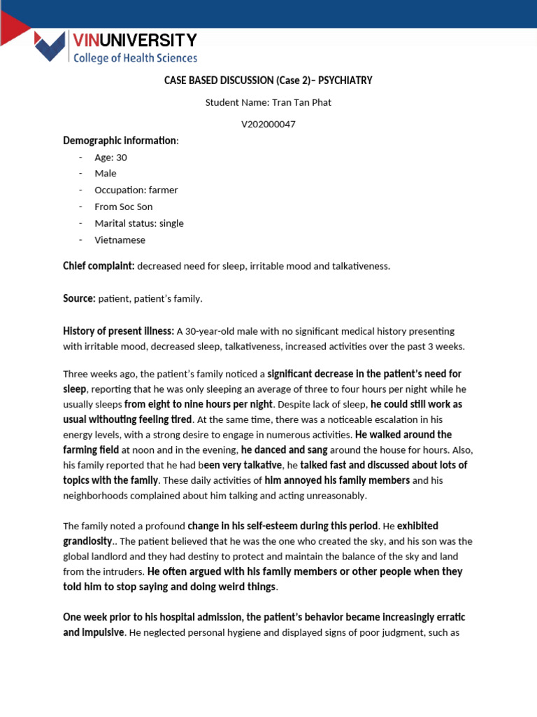 Case-Based Discussion Psychiatry | PDF | Mania | Psychosis
