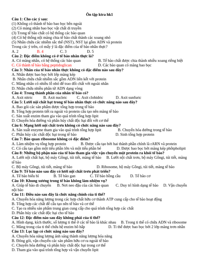 Ôn tập ktra hk1 sinh | PDF