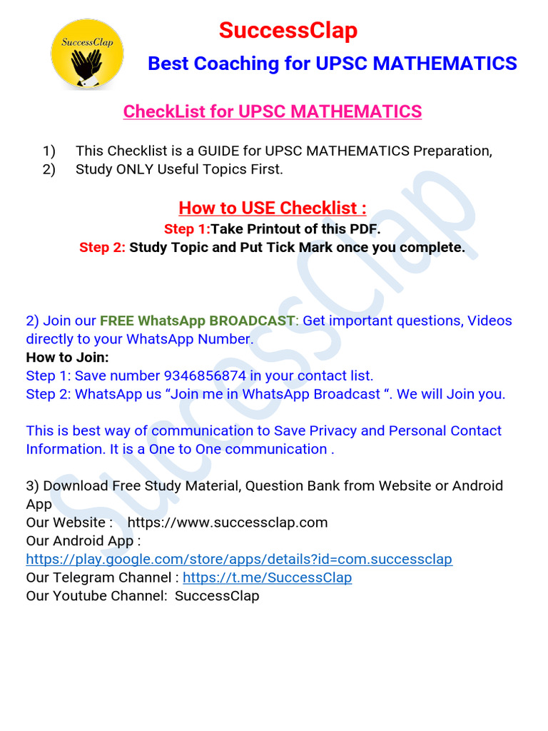 CheckList For Upsc Mathematics | PDF | Matrix (Mathematics) | Integral