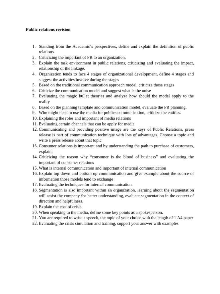 Public Relations Revision Guide | PDF
