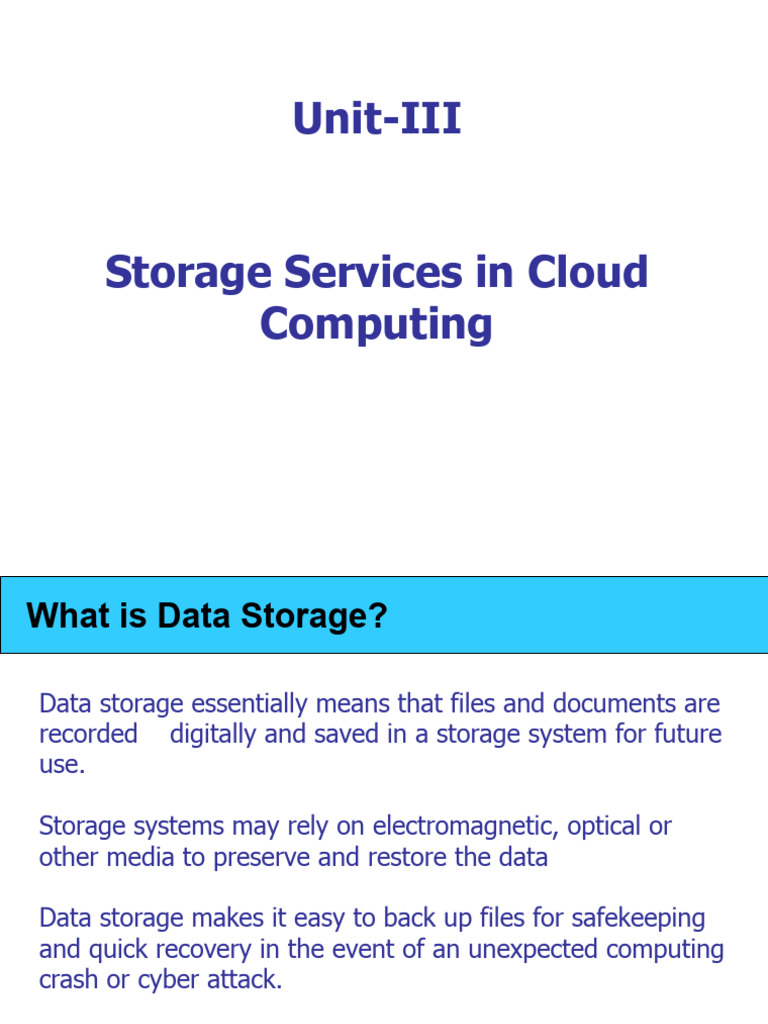 UNIT-III-Cloud Computing-Storage.pptx-1-40 (1) | PDF | Cloud Computing | Computer Data Storage