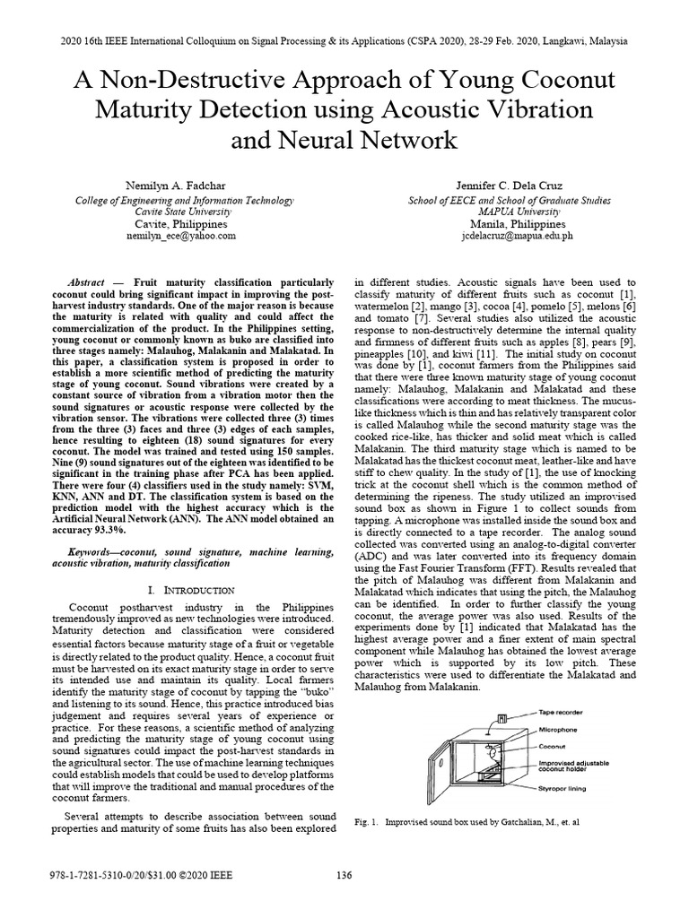A Non Destructive Approach Of Young Coconut Maturity Detection Using Acoustic Vibration And