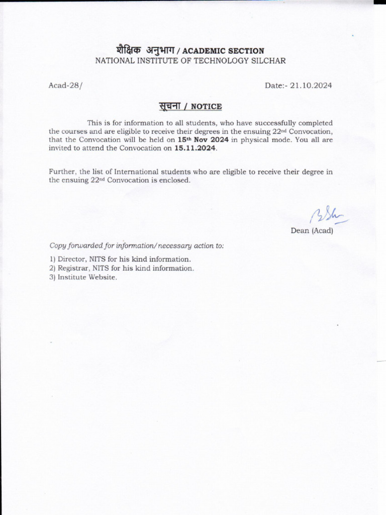 Convocation Notice for Foreign Students | PDF