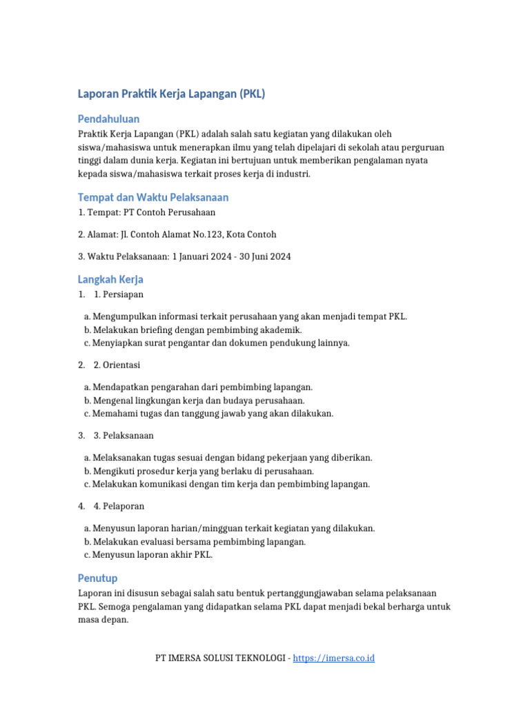 Contoh Laporan PKL Langkah Kerja | PDF