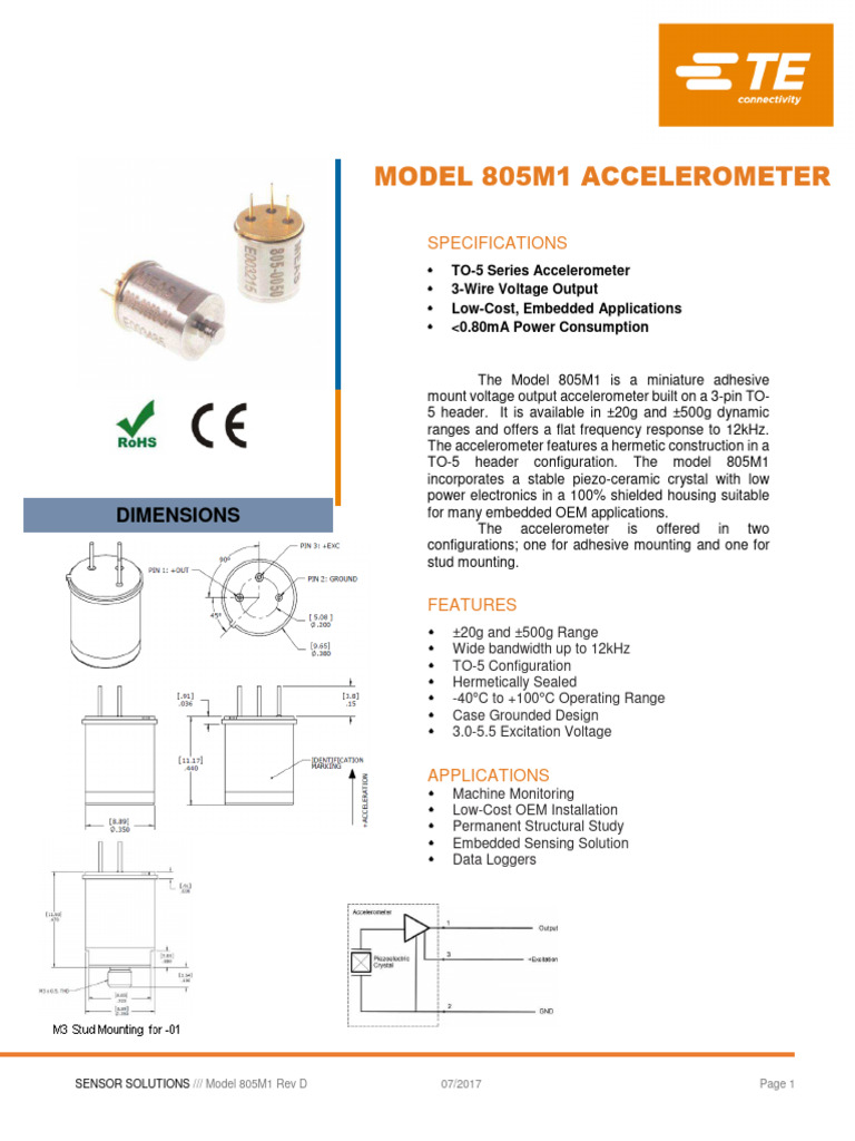 Model 805m1 Accelerometer | PDF | Accelerometer | Calibration