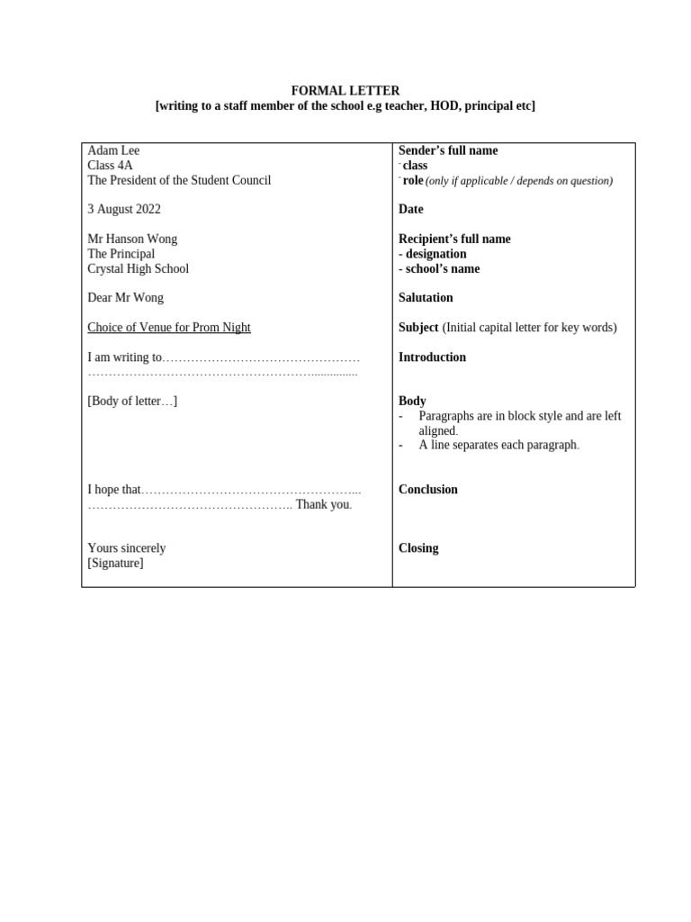 Formal Letter Format (Same School) | PDF