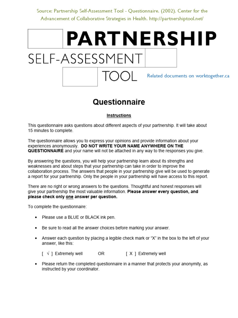 Partnership Self-Assessment Tool-Questionnaire | PDF
