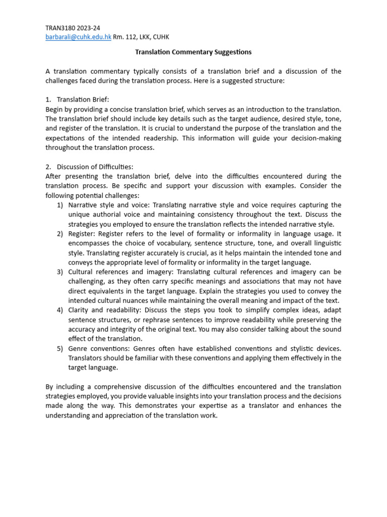 TRAN 3180 - Commentary Instruction | PDF | Translations | Applied ...