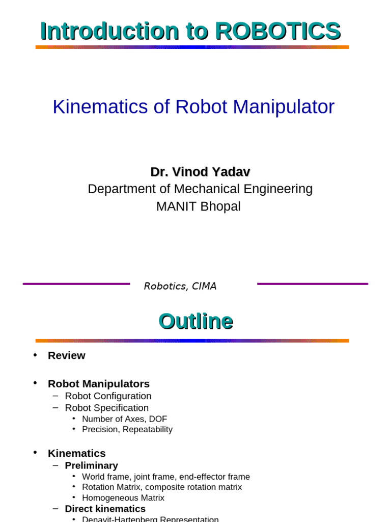 Robotics Kinematics Guide | PDF | Robot | Robotics