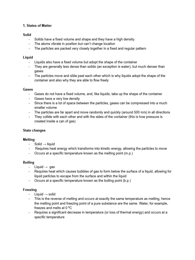 IGCSE Chemistry States of Matter Notes | PDF | Gases | Liquids