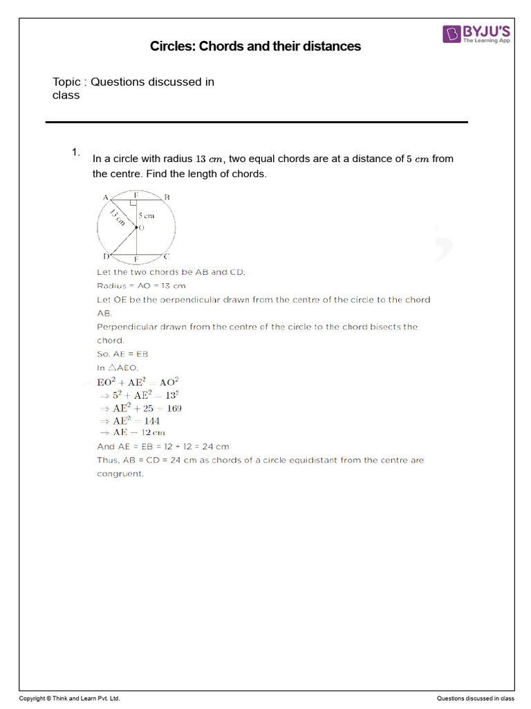 Circles- Chords and their distances _In class (1) | PDF | Circle ...