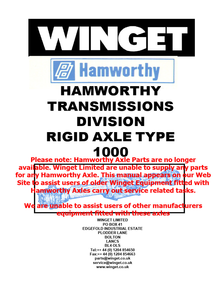 Hamworthy 1000 Series Axle Service Manual | PDF | Tools | Manufactured ...