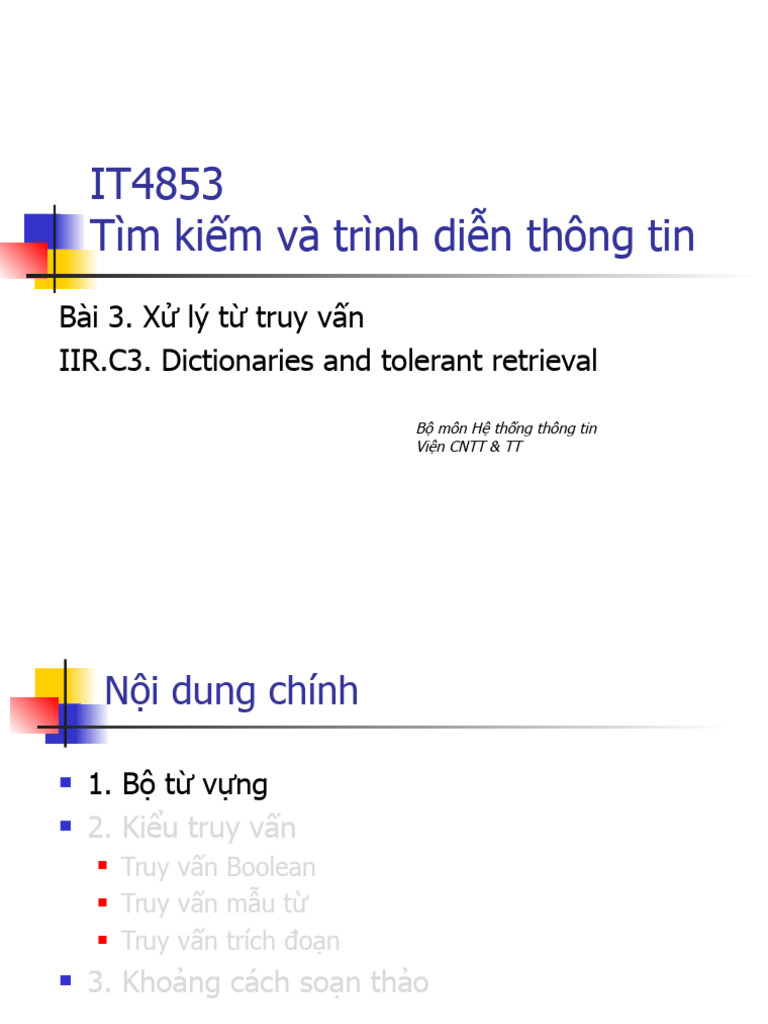 IT4853 Tìm kiếm và trình diễn thông tin: Bài 3. Xử lý từ truy vấn IIR ...
