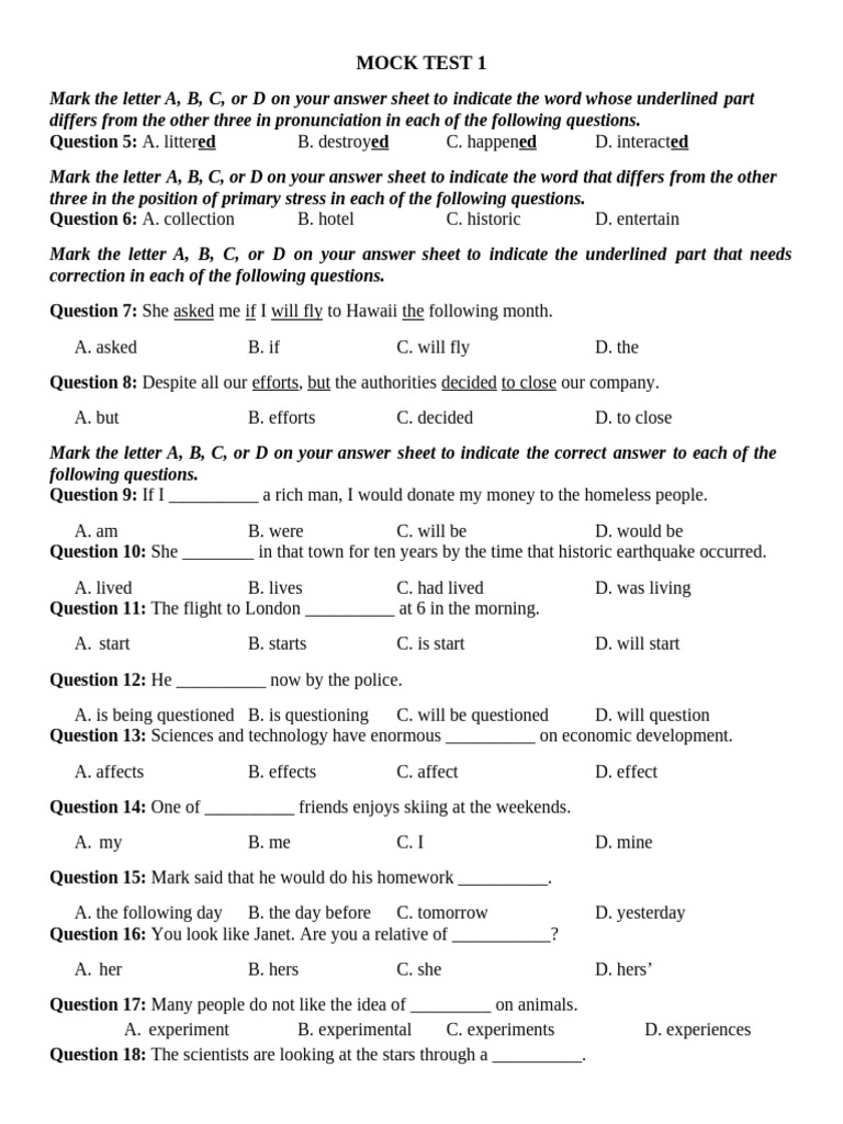 e8. End Term 2. Mock Test 1 | PDF | Foreign Language | Question