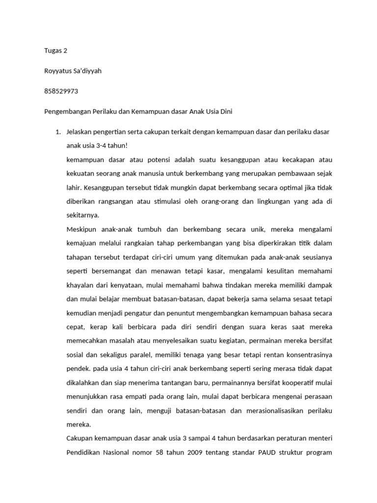 Tugas 2 Peng. Perilaku Dan Kemampuan Dasar pgpaud | PDF