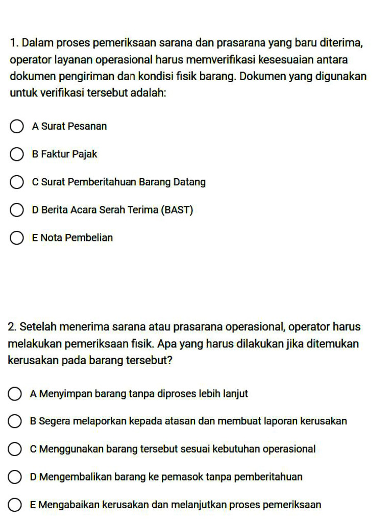 Contoh Soal Operator Layanan Operasional | PDF