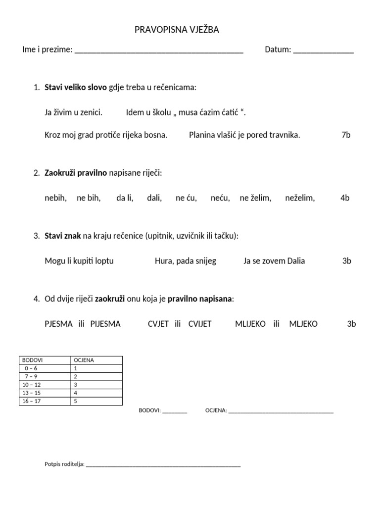 PRAVOPISNA VJEŽBA - Dalia | PDF
