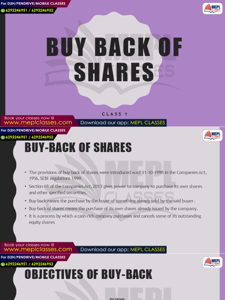 Buyback of Shares Class 1 | PDF | Share Repurchase | Financial Markets