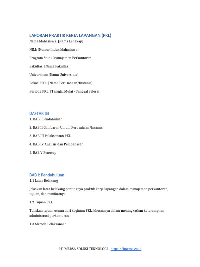 Contoh Laporan PKL Manajemen Perkantoran | PDF