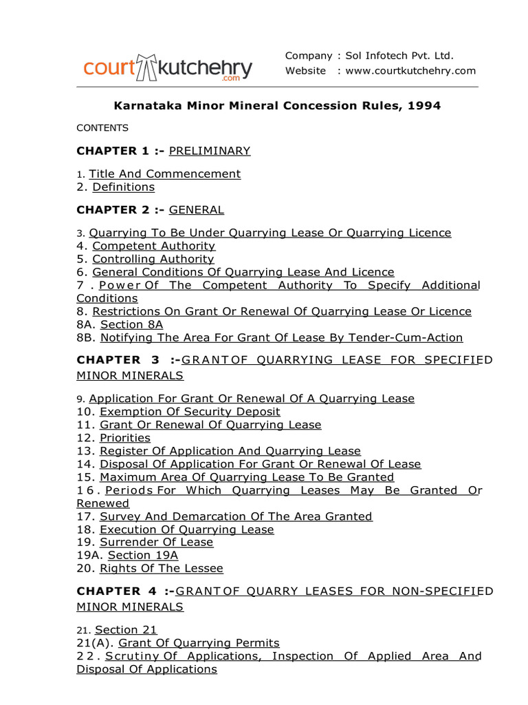 Karnataka Minor Mineral Concession Rules, 1994 | PDF | Lease | License