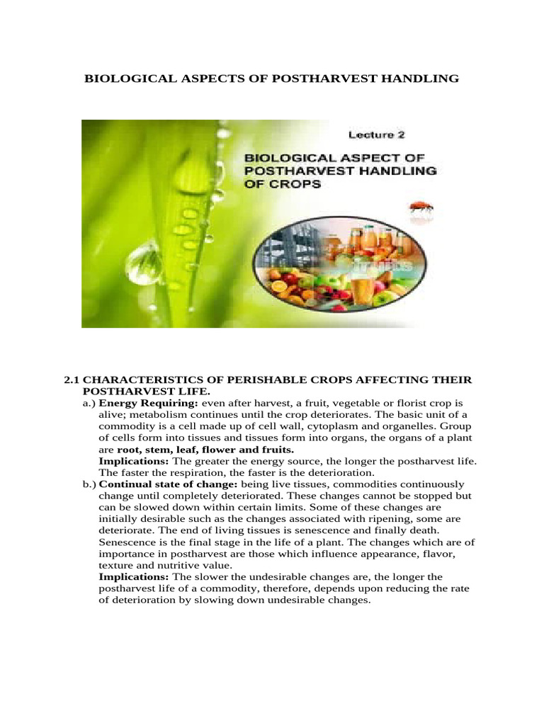 Biological Aspects of Post Harvest Handling of Crops | PDF | Fruit | Vegetables