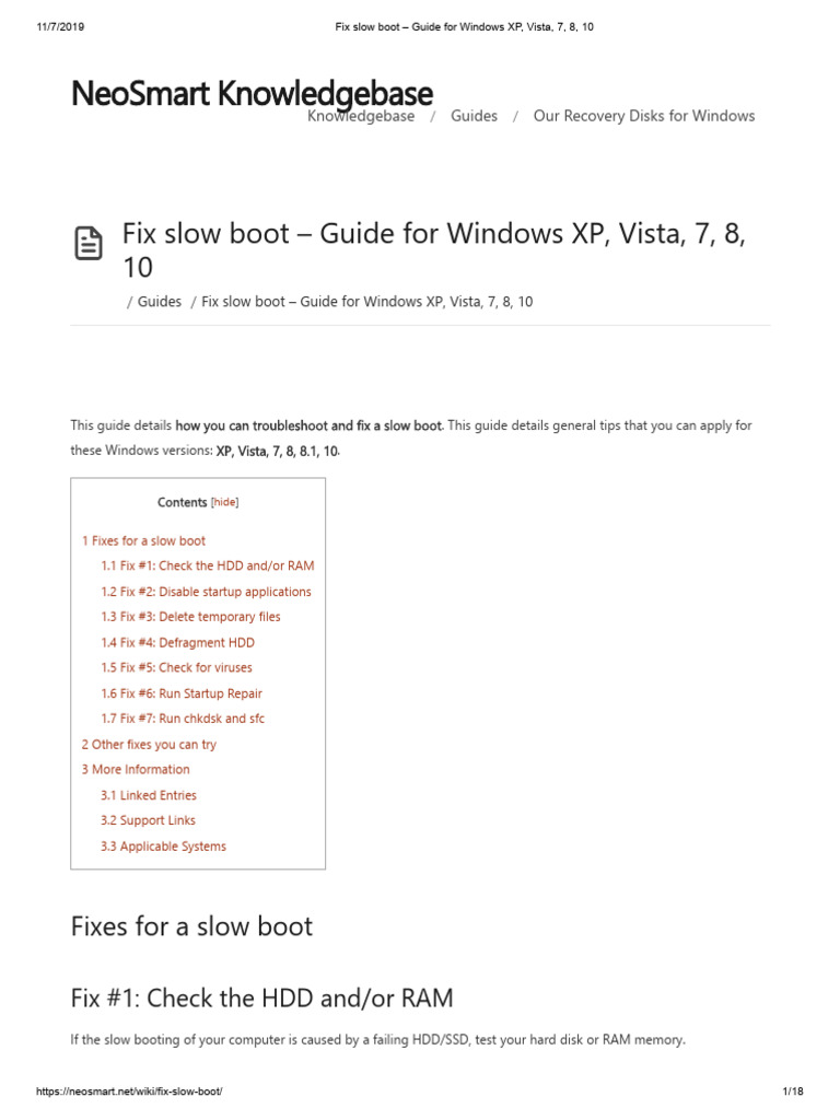 Fix Slow Boot - Guide For Windows XP, Vista, 7, 8, 10 | PDF | Computer ...