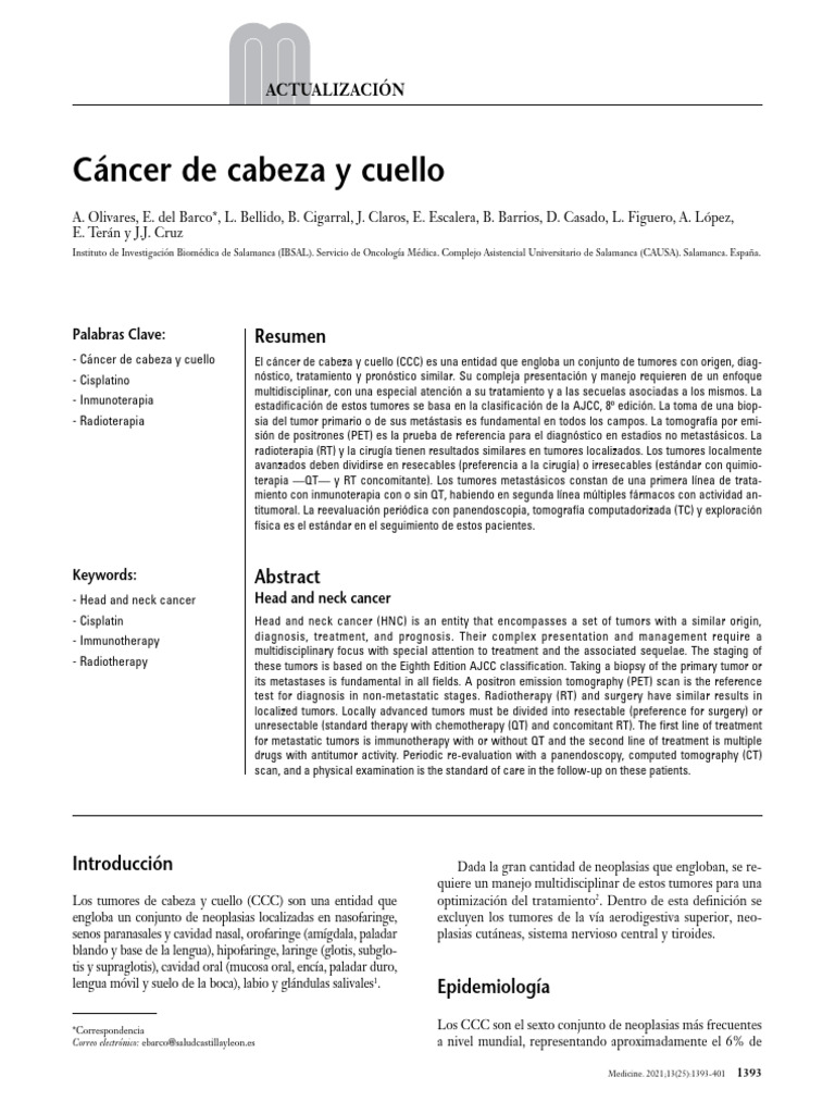 Cáncer de Cabeza y Cuello | PDF | Cáncer | Carcinogénesis