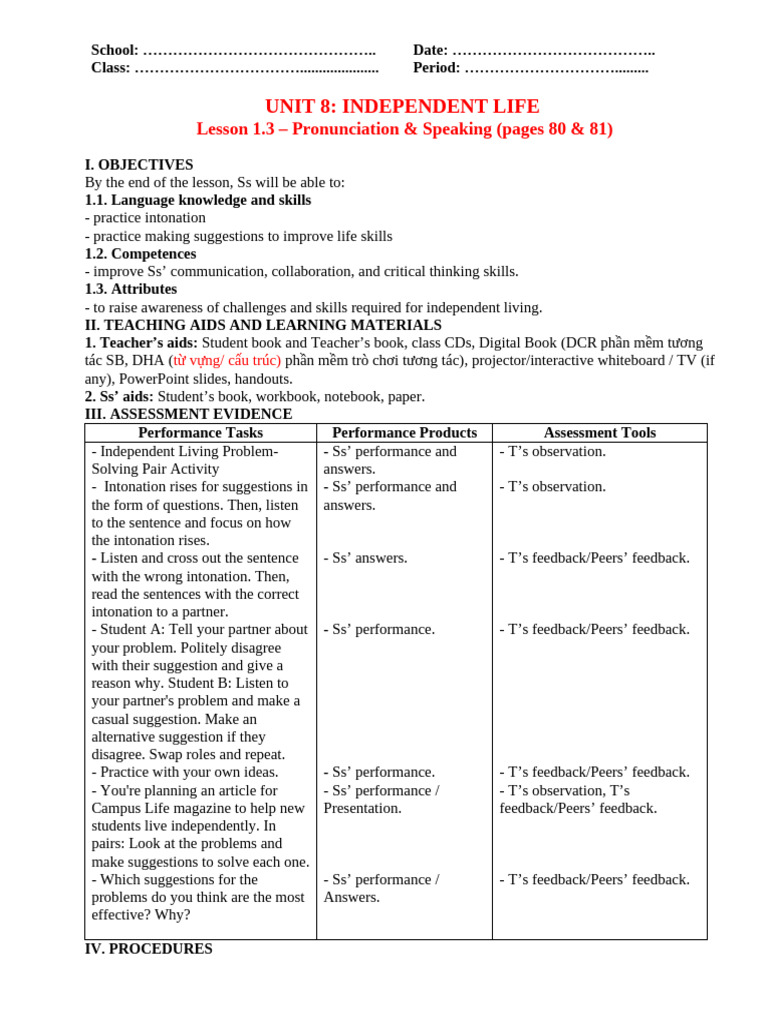Unit 8 - Lesson 1.3 - Pronun and Speaking - Pages 80 & 81 | PDF | Brainstorming | Human ...