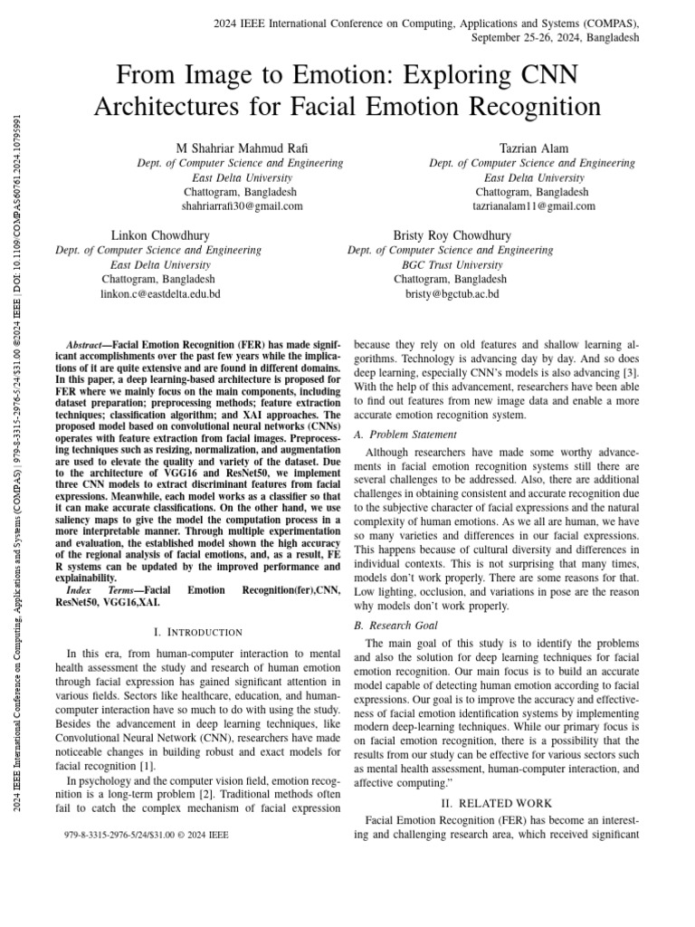From Image To Emotion Exploring Cnn Architectures For Facial Emotion Recognition Pdf Deep