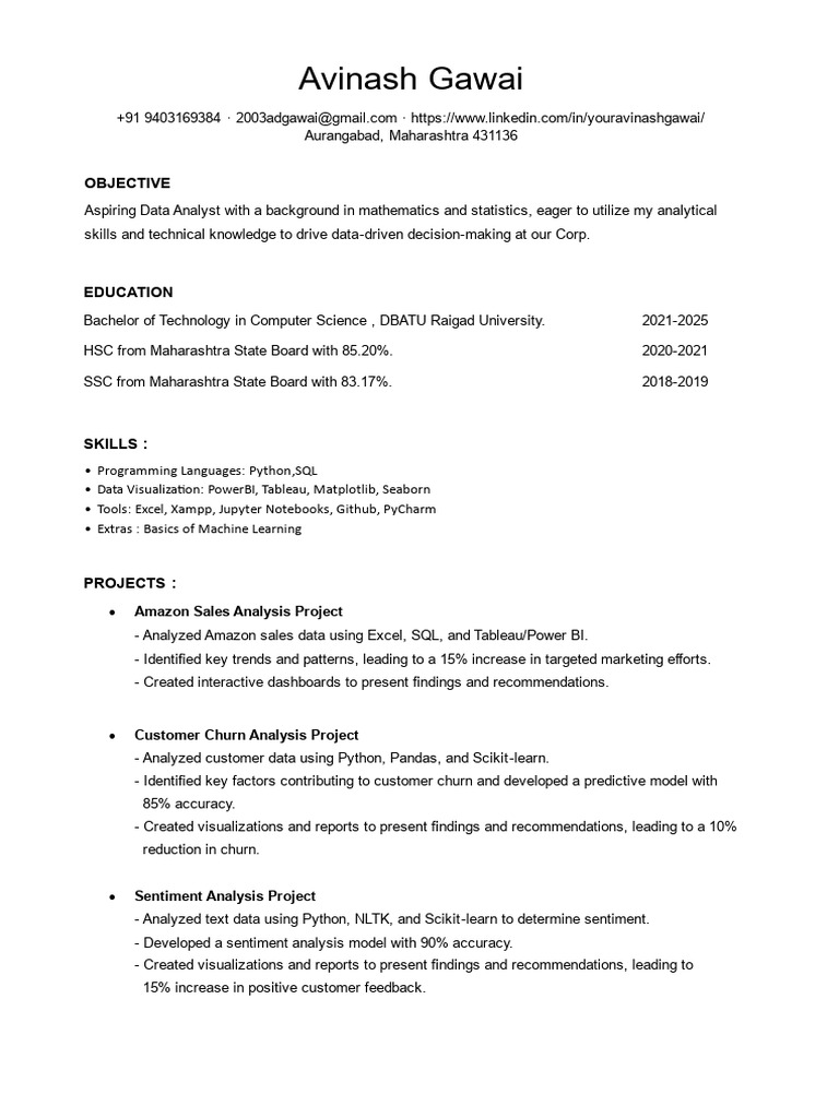 Avinash_Gawai_Data_Analyst (2) (1) (1) | PDF | Data | Data Analysis