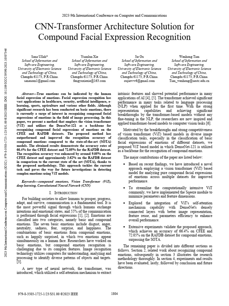 Cnn Transformer Architecture Solution For Compound Facial Expression Recognition Pdf
