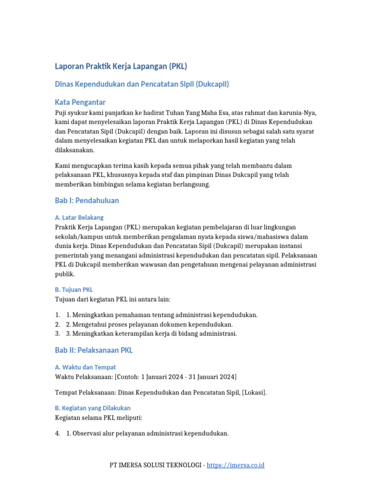 Contoh Laporan PKL Di Dukcapil | PDF