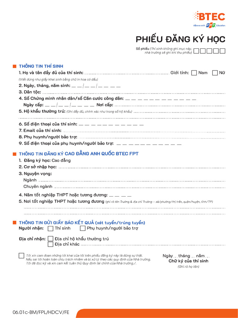 Phiếu-đăng-ký-học-BTEC | PDF