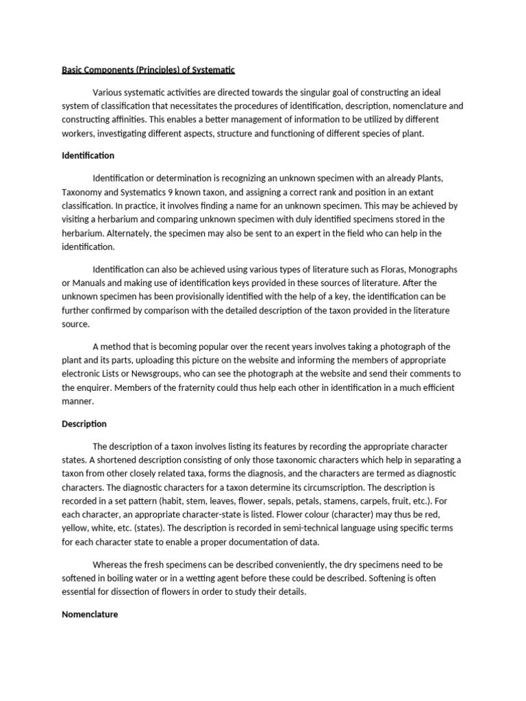 Basic Components of Sytamatic | PDF | Taxonomy (Biology) | Clade