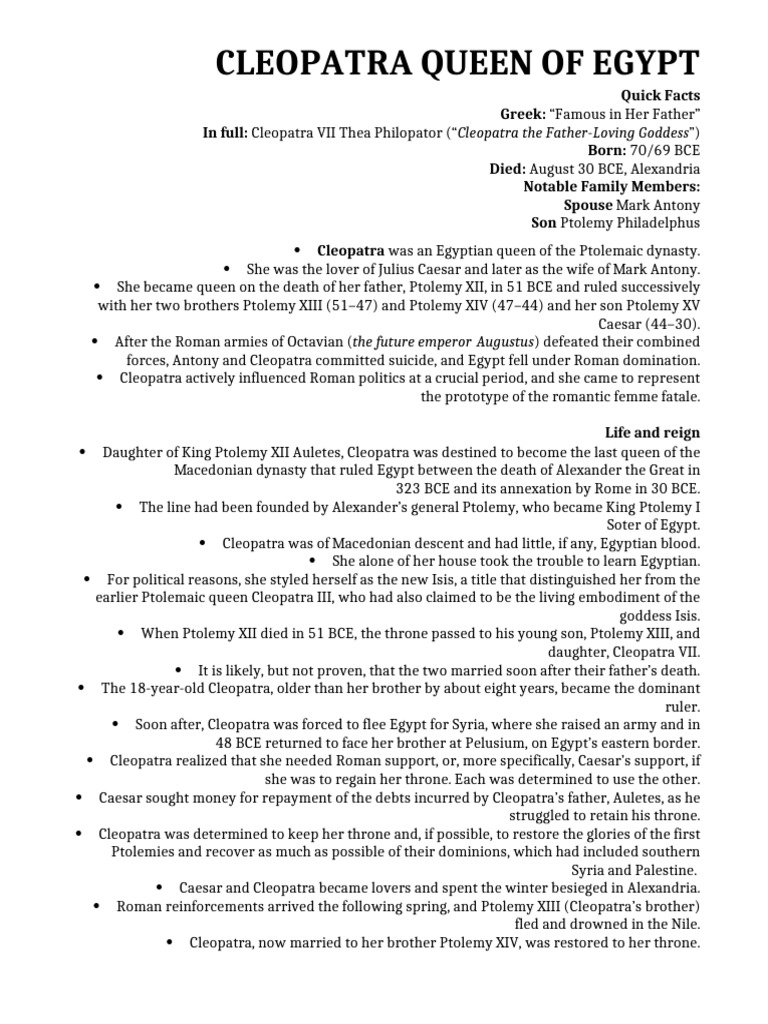 CLEOPATRA QUEEN OF EGYPT | PDF | Mark Antony | Cleopatra