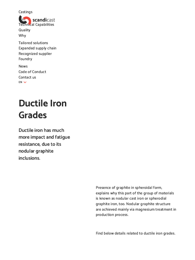 Ductile Iron Grades — Iron Castings — Scandicast | PDF | Transition ... Ductile Iron Grades — Iron Castings — Scandicast | PDF | Transition ...