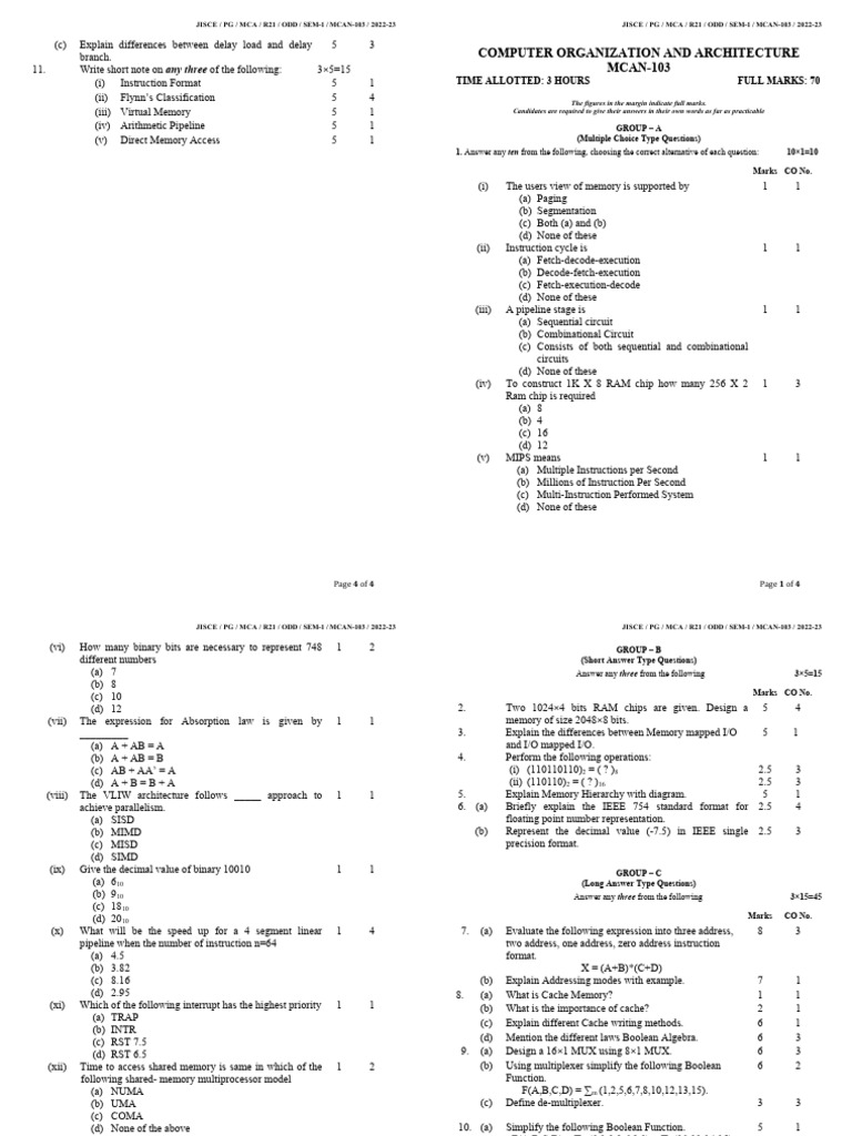 Mca Mcan-103 Computer Organization and Architecture r21 | PDF | Computer Architecture | Computer ...