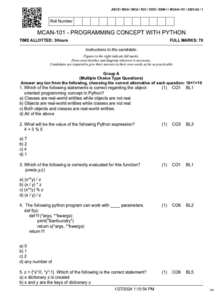 Mca 1 Mcan-101 Programming Concept With Python r21 | PDF