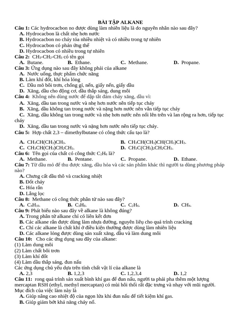 Bai-Tap-Alkane Hoa 11 | PDF